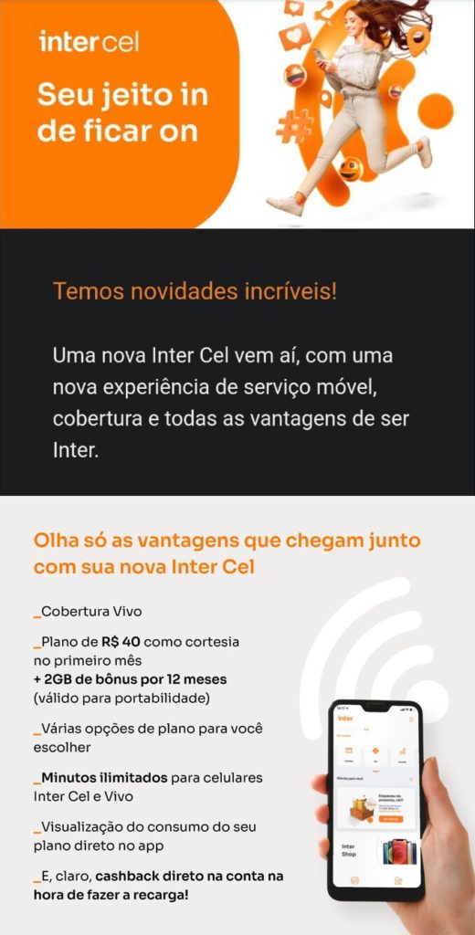 Novos planos da Inter Cel, operadora virtual do Banco Inter, são revelados