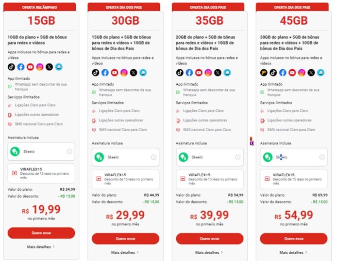 Claro Flex está com plano de 15 GB por R$ 19,99